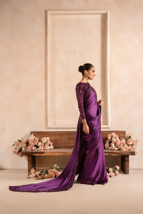 Elegant Stitched Moonlight Silk Saree Purple – DRESSIFY SHOPS